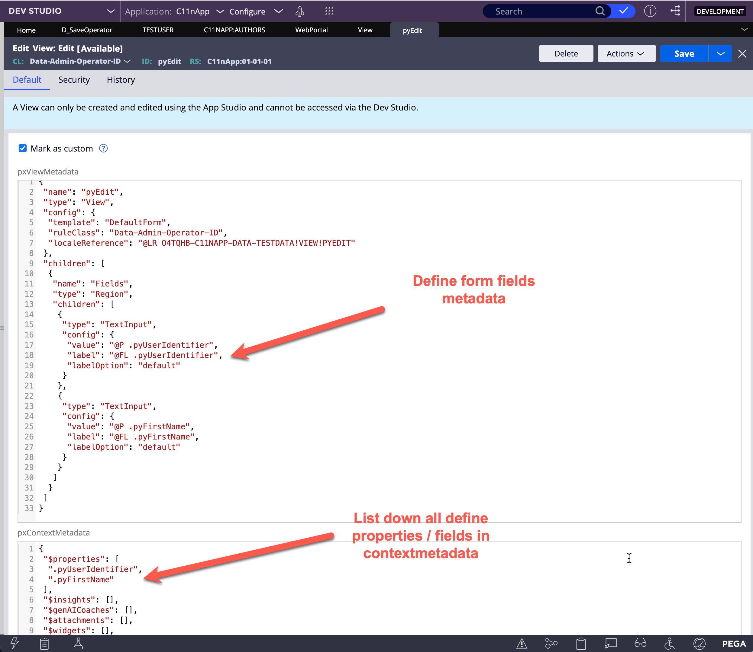 How to update operator profile or data in Constellation application using savable datapage ...